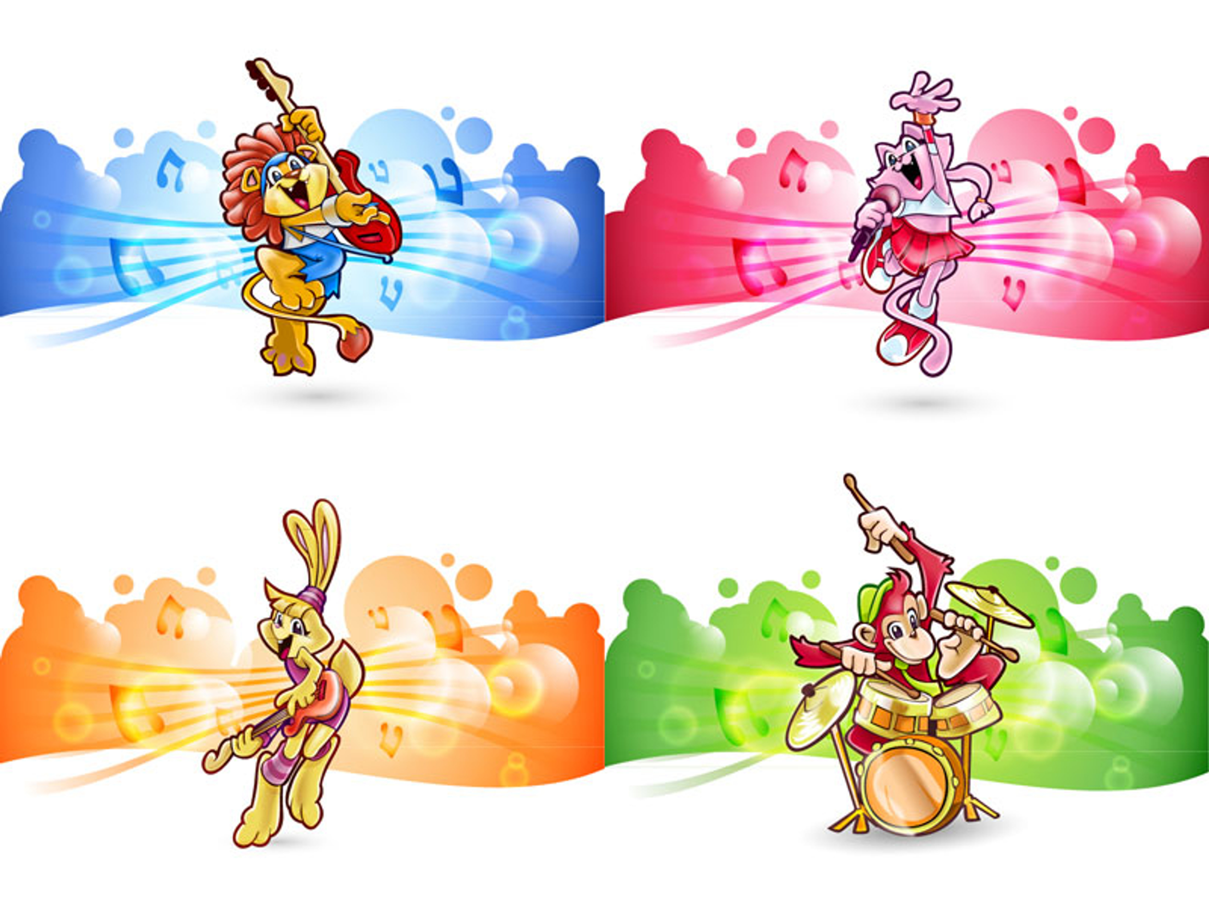 Children Vector Animals Rock Band | Pixeden Club