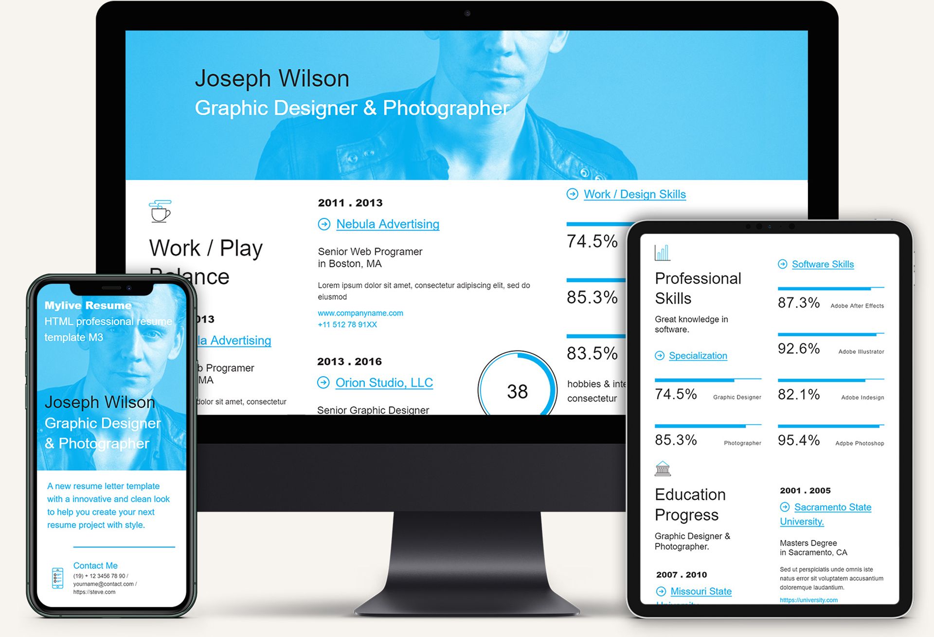 HTML Web Resume Template Model 3 | Pixeden Club