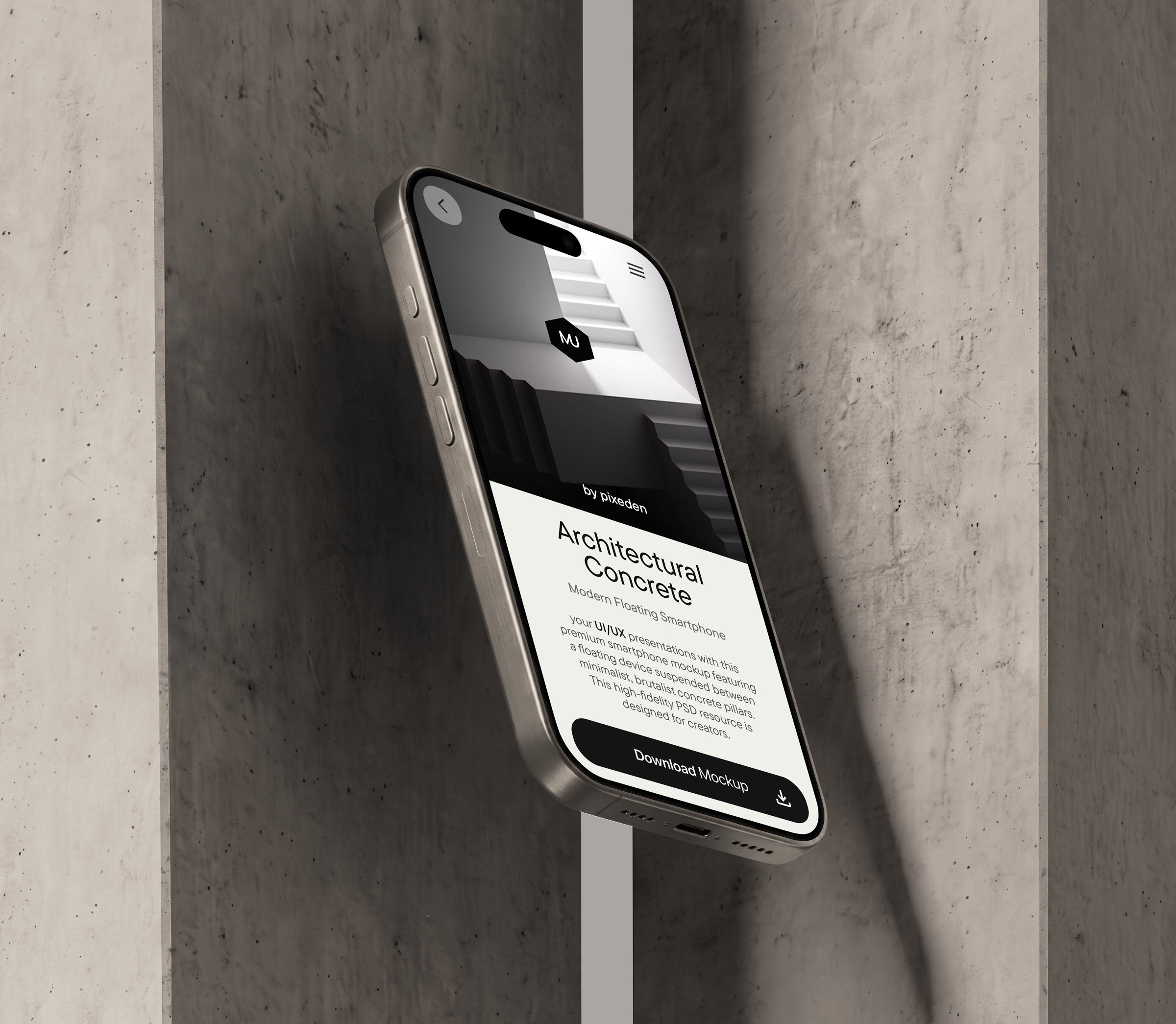 Modern Floating Smartphone Mockup – Architectural Concrete Scene ...